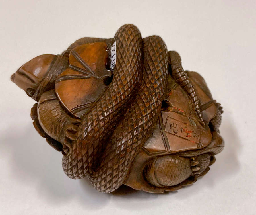 Netsuke of Snake wound around a turtle | RISD Museum